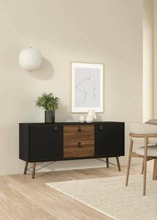 Dmora Kommode Yseult, Wohnzimmerbuffet, Wohnzimmer-Sideboard, Moderne K&uuml;chen-Speisekammer, 150x40 h72 cm, Schwarz und Walnuss