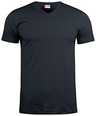 Clique T-shirt col en V demi-manches Hommes Femmes Unisexe Basic-T V-neck, en Coton Jersey, ruban pare-soleil, col &eacute;lastique, coupe slim-fit, Noir, XXL