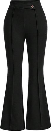 SOLY HUX Hosen Damen Elegant Schlaghose Freizeithose Hohe Taille Herbsthose Einfarbig B&uuml;ro Hose Slim mit Knopf Vorn Casualhose Schwarz XL