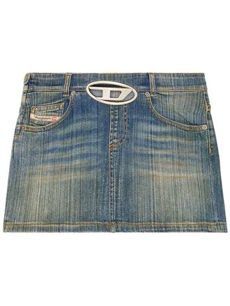 Diesel minijupe en jean &agrave; plaque logo - Bleu