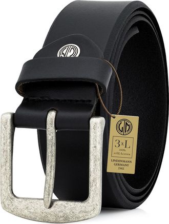 Lindenmann Echter Voll-Lederg&uuml;rtel Herren, Jeans-G&uuml;rtel Herren Leder 40 mm breit, G&uuml;rtel Herren, Echter Voll-Lederg&uuml;rtel schwarz, Gr&ouml;&szlig;e/Size:100, Farbe/Color:sch