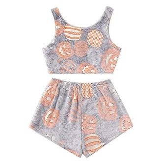 Generic Haut en Dentelle Halloween Glow Gilet Pyjama Ensemble Pyjama Confortable Flanelle et Shorts pour Femmes Lingerie Hommes Sexy Lingerie Sexy, jaune, XL