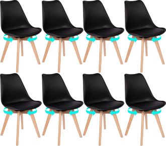 Eggree 8er Set Esszimmerstuhl Drehbar, Stuhlbeine aus Holz, Gepolstert Stühle ohne Arme Drehstühl - Schwarz