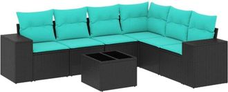 vidaXL 7-teiliges Gartensofa-Set mit Kissen, schwarzes Polyrattan vidaXL