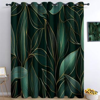 Generic Vorhang Blickdicht Vorhänge mit Ösen Gardinen Moderne Handgemalte Blätter Deko Ösenvorhang Dekoschal Dekogardinen für Schlafzimmer Wohnzimmer H260 x B