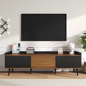 Generic TV Schrank schwarz 160x39x49,5 cm tv lowboard stehend mit E1 Spanplatte und DREI T&uuml;ren fernsehschrank Holz ideal f&uuml;r modernes Wohnzimmer mit sicherem 