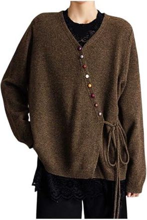 Generico Sweat à manches longues en tricot confortable pour lhiver Veste courte et chaude cardigan en tricot pour femme automne style oversize, Café, XXL