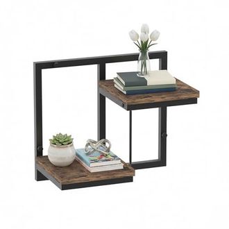 Relaxdays Wandregal, Industrial, Metall & Holzoptik, HxBxT: 29 x 32,5 x 19 cm, Schweberegal mit 2 Ebenen, schwarz/braun