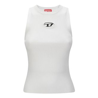 Diesel Geripptes Top mit Rundhalsausschnitt und Metallic-Logo - - Tops - Damen - Wei&szlig; - M