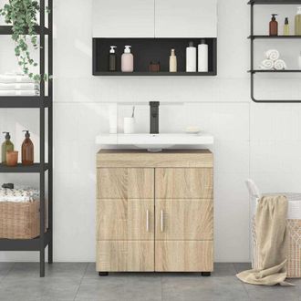 vidaXL Vidaxl - Ensemble de meubles de salle de bain Tulum - Armoire murale en bois ding&eacute;nierie - Dimensions 60x34x63 cm - Couleur ch&ecirc;ne sonoma