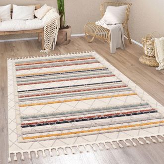 Paco Home Paco Home - Tapis Salon Chambre Adulte Poils Ras Moderne Boho Ethnique Scandinave Franges 160x230 cm, Multicolore 2