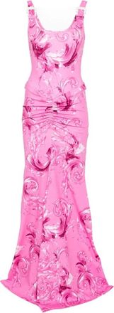 Versace Jeans Couture Femme, Robes, Rose, Taille: 40 FR Printed Ruched Maxi Dress