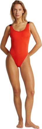Calvin Klein Badeanzug f&uuml;r Damen, Tiefer R&uuml;ckenausschnitt (Chili-Pfeffer-Rot)