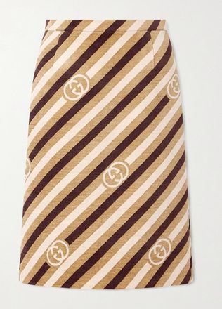 Gucci Gestreifter Midirock Aus Chenille Mit Jacquard-muster - Braun