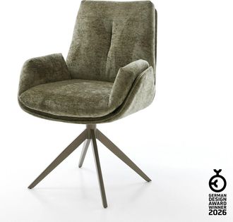 DELIFE Drehstuhl Clea-Flex Chenille Olive Kreuzgestell breit Effektfinish Titan 360&deg; drehbar Wippfunktion, Esszimmerst&uuml;hle