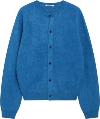 Auralee Cardigan &agrave; col rond en maille de fourrure dalpaga b&eacute;b&eacute; teint en pi&egrave;ce - Homme - Pulls - Bleu - Taille: 2XL