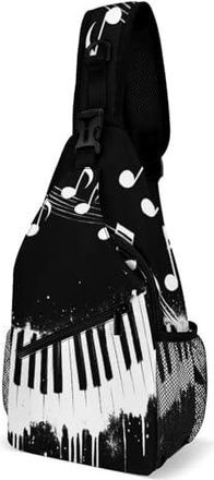 Generic Sacoche Homme Bandouliere Touches de piano noires et blanches avec notes de musique Multifonction Sac &agrave; Bandouli&egrave;re L&eacute;ger Sling Sac &agrave; Dos pour Femme H