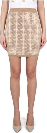 Balmain Femme, Jupes, Beige, Taille: 40 FR HW Monogram Knit Short Skirt