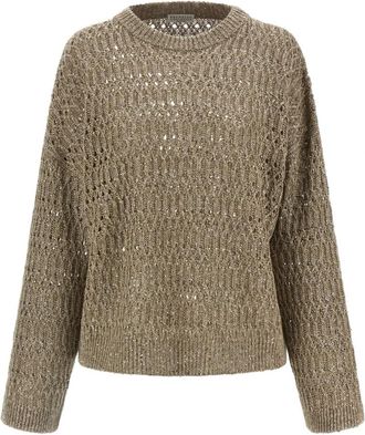 Brunello Cucinelli Femme, Pulls, Brun, Taille: 38 FR Pull en maille ajour&eacute;e