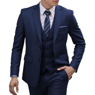 Generic Ensemble 2 pi&egrave;ces pour homme - Coupe ajust&eacute;e - &Eacute;l&eacute;gant costume de mariage daffaires formel - Smoking simple boutonnage - Blazer et pantalon, Bleu 1, X