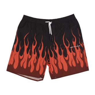 Vision Of Super Doppelte Flammen Badebekleidung Schwarz/Rot - - Swimwear - Herren - Mehrfarbig - XL