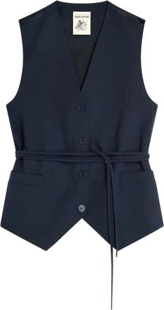 Semicouture Femme, Vestes, Bleu, Taille: 36 FR Gilet en laine bleu foncé avec ceinture