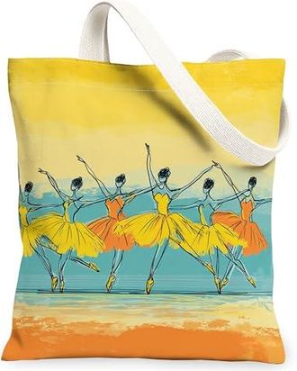 Generic Sac fourre-tout en toile motif danseuse artistique, illustration de danse vintage, sacs d&eacute;picerie l&eacute;gers et r&eacute;utilisables, tendance pour l&eacute;t&eacute;, jaune, 