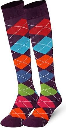MySocks Chaussettes montantes pour homme Motif losanges, 2 paires de losanges multicolores violet, 42-46