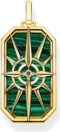 Thomas Sabo Thomas Sabo Herren Ketten Anhänger Kompass Stern, mit schwarzen Zirkoniasteinen und Malachit, 925er Sterlingsilber geschwärzt und 750er Vergoldung, Ma