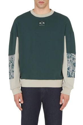 A|X Armani Exchange Herren Dreifarbiges Fleecesweatshirt mit Rundhalsausschnitt Sweatshirt, Green G/Lon. Fog/G, XS
