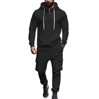 Generic Surv&ecirc;tement pour homme avec cordon de serrage - Ensemble complet - Pull &agrave; fermeture &eacute;clair 1/4 et pantalon de surv&ecirc;tement - Couleur unie - Sweat &agrave; cap