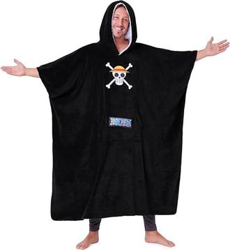 OnePiece Pull Plaid Homme Sweat Oversize en Polaire Poncho Polaire Homme Cadeau Anime Manga Taille Unique Adulte Ado