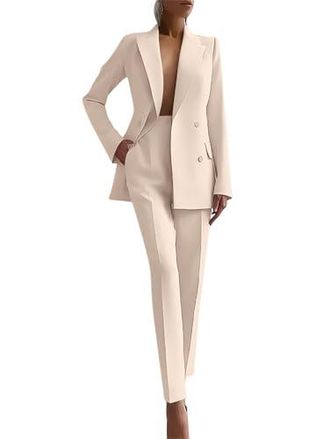 Generic Tenue deux pi&egrave;ces pour femme : blazer &agrave; double boutonnage et pantalon &agrave; jambe droite, look d&eacute;contract&eacute; &eacute;l&eacute;gant, abricot, XXL