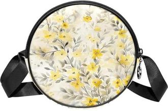 Generic Petit sac &agrave; bandouli&egrave;re circulaire pour femme, motif feuilles florales, sac &agrave; dos avec fermeture &eacute;clair, bretelles r&eacute;glables, sac &agrave; main rond d&eacute;contra
