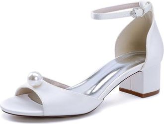Generic Chaussures De Mariage Femmes Chunky Heels Ouvert Bout Mari&eacute;e Blocs Bas Sandales Dress F&ecirc;te Hauts Talons 4.5Cm,Blanc,39 EU