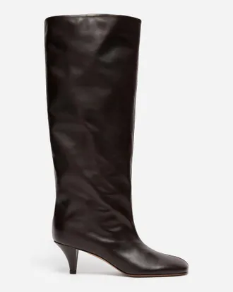 Arket Weicher Kniehoher Lederstiefel Mit Faltenwurf -Braun