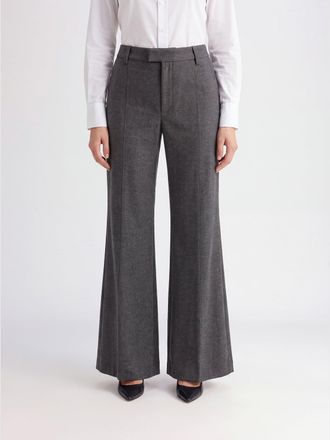 Brunello Cucinelli Pantalon &eacute;vas&eacute; en laine vierge &agrave; taille mi-haute