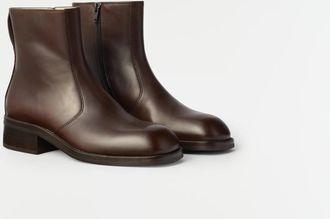 Christophe Lemaire Leather Zip Boots - Brown