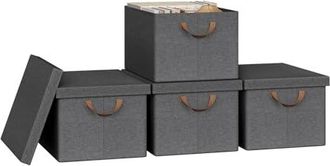 Woltu Lot de 4 Bo&icirc;tes de Rangement Pliables, Paniers de Rangement en Tissu Non Tiss&eacute;, avec Couvercle et Poign&eacute;es, pour Jouets et V&ecirc;tements, Gris, 43x33x26cm