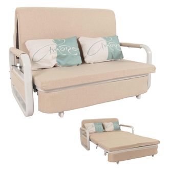 Mendler Schlafsofa HWC-M83, Schlafcouch Couch Sofa, Schlaffunktion Bettkasten Liegefl&auml;che, 130x185cm - Stoff/Textil beige