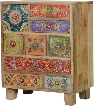 Décoration d'Autrefois Table basse multicolore en bois de manguier peinte à la main