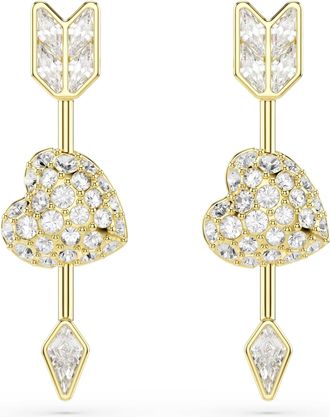 Swarovski Idyllia Drop-Ohrh&auml;nger, Verschiedene Schliffe, Herz mit Pfeil, Wei&szlig;, Goldlegierungsschicht