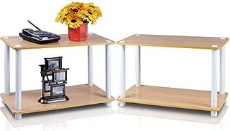 Furinno Turn-N-Tube 2-Tier Regale / Beistelltische Set, Holz, Buche / Wei&szlig;, 59.9 (Breite) x 40 (H&ouml;he) x 29.5 (Tiefe) cm