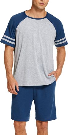 Ekouaer Schlafanzug Herren Kurz Pyjama Herren Kurz Set Kurzarm Oberteil und Shorts Zweiteilig Nachtwäsche,Navy blau XXL