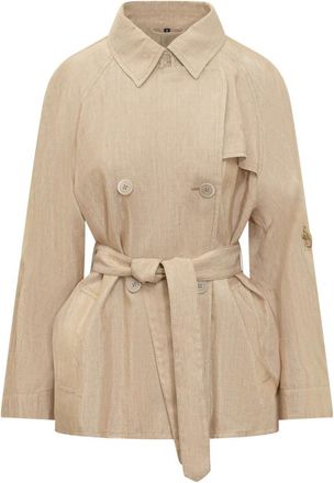 Fay Femme, Manteaux, Jaune, Taille: 38 FR Short Double-Breasted Trench Coat