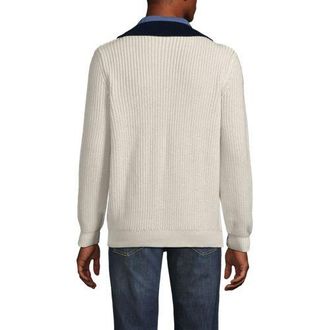 Lands End Baumwoll-Pullover mit Colorblock-Kragen DRIFTER, Herren, Größe:52-54 regular, Weiß, Baumwolle, by Lands End