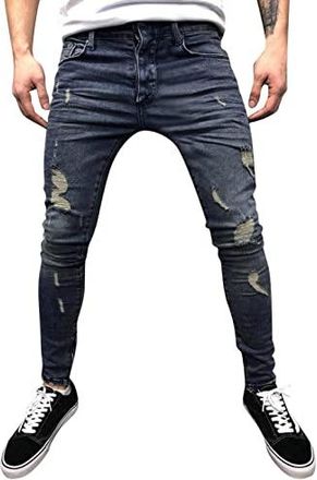 Generico Pantalons disponibles en grandes tailles Pantalon cargo et chino Jeans slim fit stretch jean pour homme coupe droite, bleu marine, XL