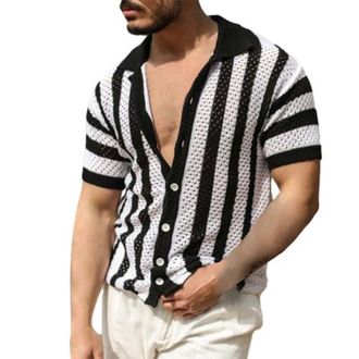 Generic Mode printemps et &eacute;t&eacute; pour homme, cardigan d&eacute;contract&eacute; avec boutonni&egrave;re et hauts de chemise &agrave; manches courtes, chemise blanche pour homme, Noir, 3XL