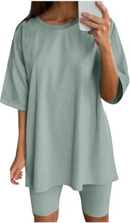 Generic Ensemble 2 pi&egrave;ces pour femme 2026 d&eacute;t&eacute; 2026 - Ensemble de salon assorti - T-shirt surdimensionn&eacute; - Tenue courte de motard, vert menthe, 3XL
