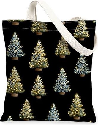 Generic Sac fourre-tout en toile motif sapin de Noël, sacs de courses réutilisables, modernes, chics, légers, lavables en toile pour voyage, gym, plage, 33 x 
